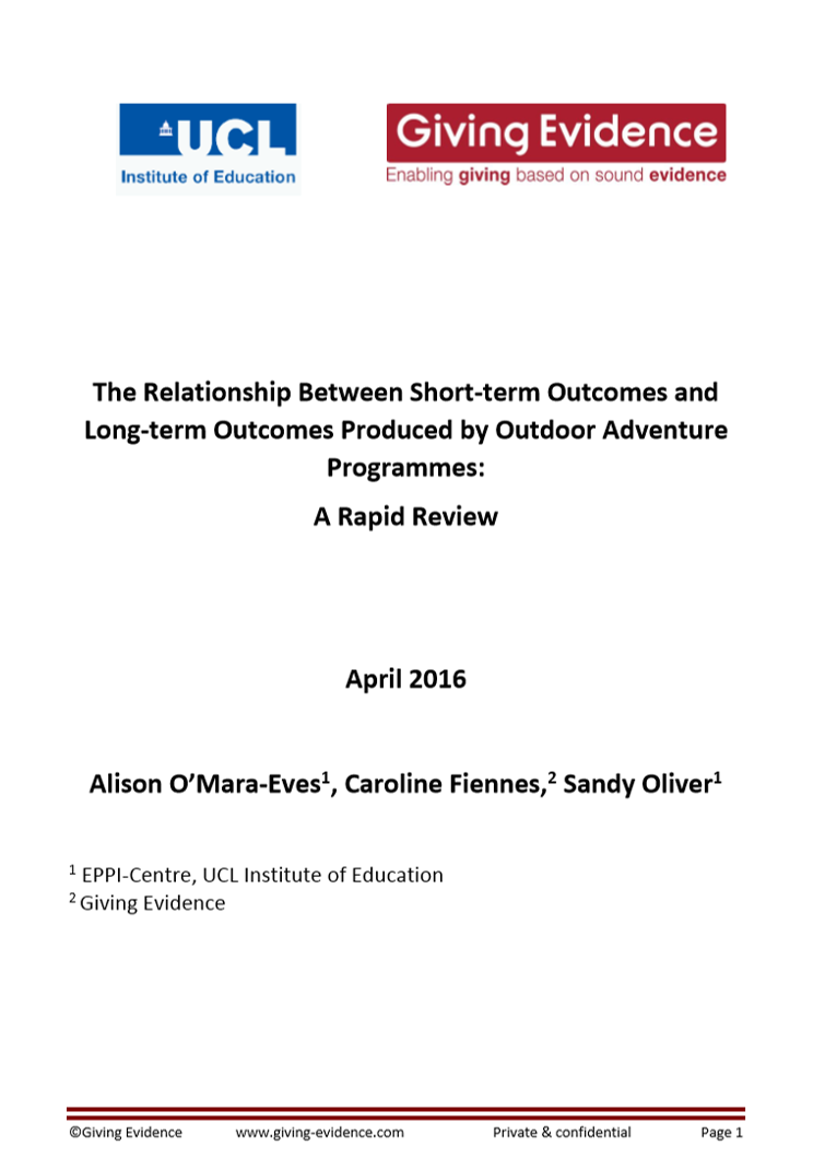 Results of systematic review about outcomes for young people